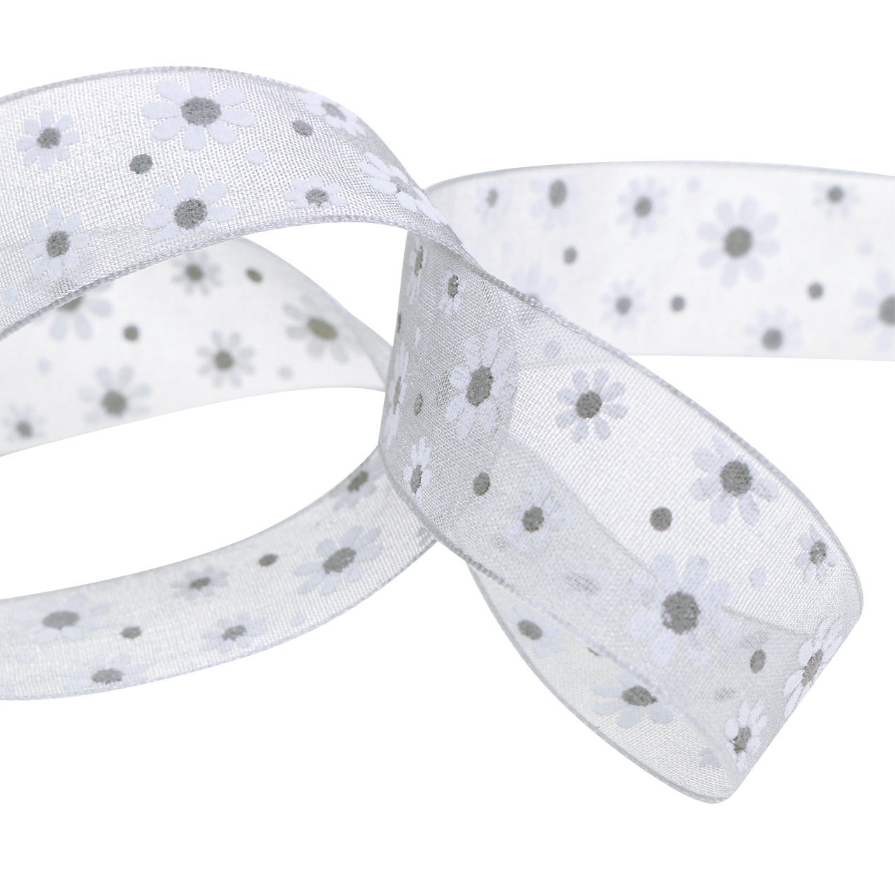 Floristik24.dk Organza bånd blomster grå 20mm 20m-5303-20-75